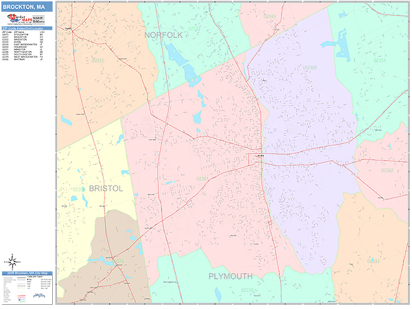 Brockton Massachusetts Wall Map (Color Cast Style) by MarketMAPS