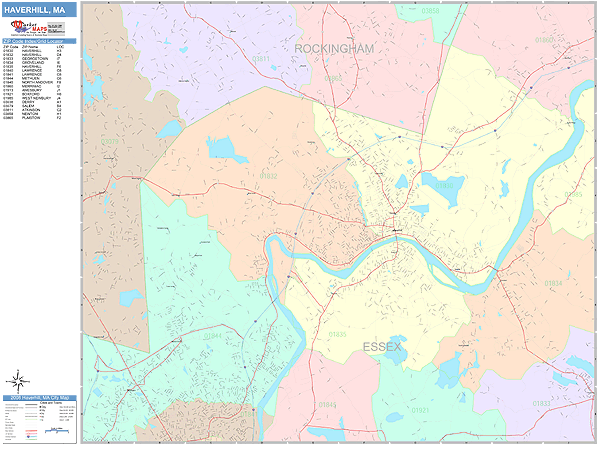 Haverhill Massachusetts Wall Map (Color Cast Style) by MarketMAPS