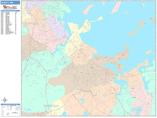Quincy Massachusetts Wall Map (Color Cast Style) by MarketMAPS