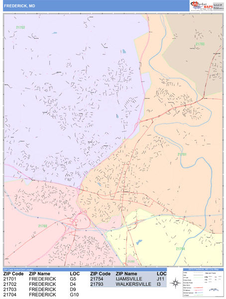 Frederick Maryland Wall Map (Color Cast Style) by MarketMAPS
