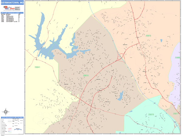 Germantown Maryland Wall Map (Color Cast Style) by MarketMAPS