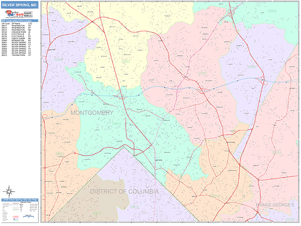 Silver Spring Maryland Wall Map (Color Cast Style) by MarketMAPS