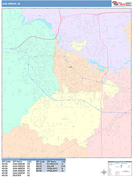 Ann Arbor Michigan Wall Map (Color Cast Style) by MarketMAPS