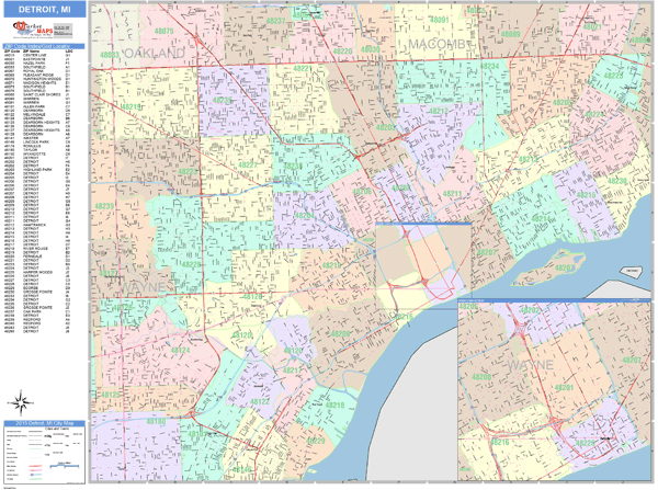 Detroit Michigan Wall Map (Color Cast Style) by MarketMAPS