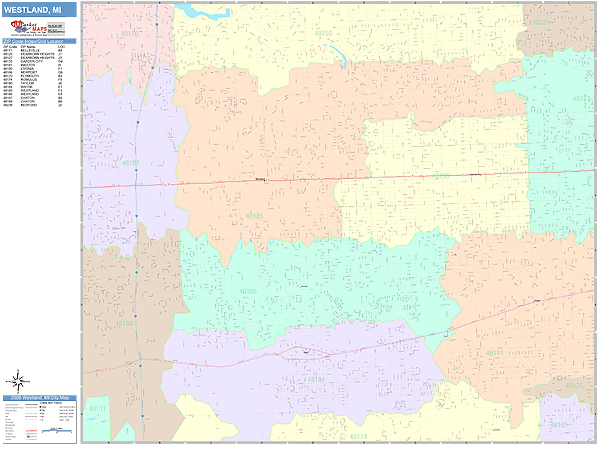 Westland Michigan Wall Map (Color Cast Style) by MarketMAPS