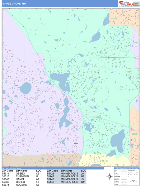 Maple Grove Minnesota Wall Map (Color Cast Style) by MarketMAPS