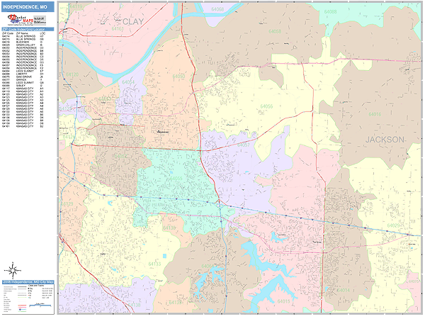 Independence Missouri Wall Map (Color Cast Style) by MarketMAPS