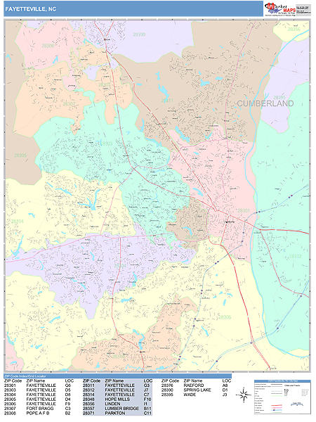 Fayetteville North Carolina Wall Map (Color Cast Style) by MarketMAPS