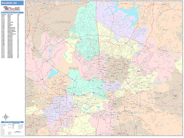 Raleigh North Carolina Wall Map (Color Cast Style) by MarketMAPS