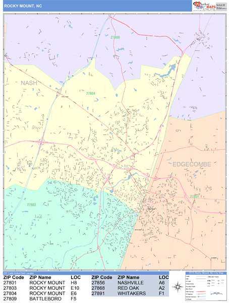 Rocky Mount North Carolina Wall Map (Color Cast Style) by MarketMAPS