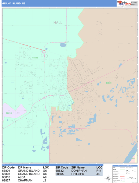 Grand Island Nebraska Wall Map (Color Cast Style) by MarketMAPS