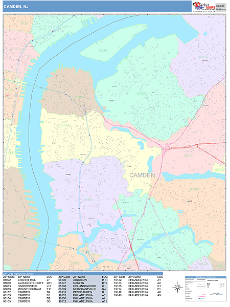 Camden New Jersey Wall Map (Color Cast Style) by MarketMAPS