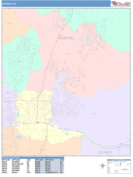 Sparks Nevada Wall Map (Color Cast Style) by MarketMAPS