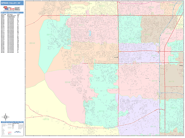 Spring Valley Nevada Wall Map (Color Cast Style) by MarketMAPS