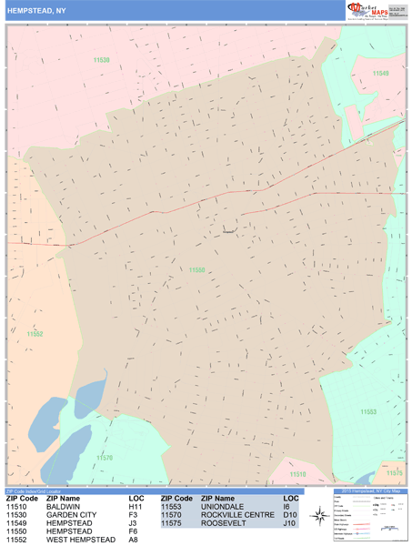 Hempstead New York Wall Map (Color Cast Style) by MarketMAPS