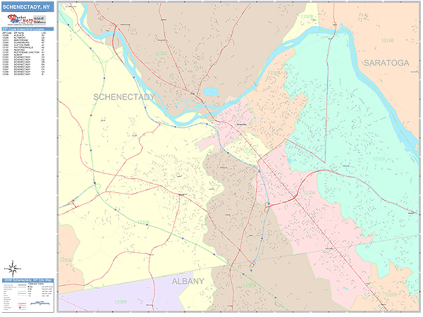 Schenectady New York Wall Map (Color Cast Style) by MarketMAPS