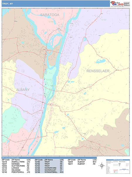 Troy New York Wall Map (Color Cast Style) by MarketMAPS