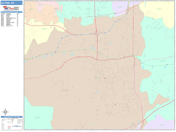 Elyria Ohio Wall Map (Color Cast Style) by MarketMAPS