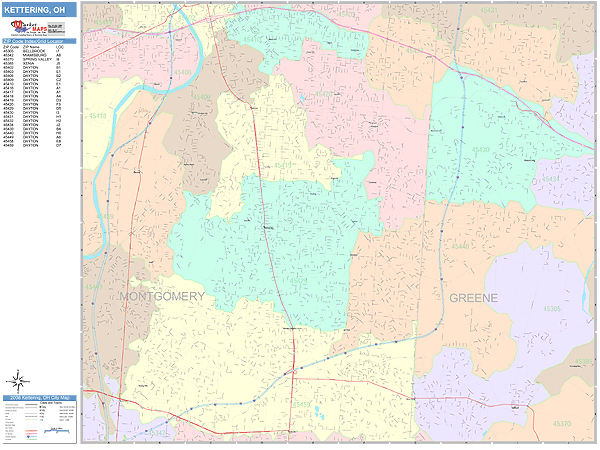 Kettering Ohio Wall Map (Color Cast Style) by MarketMAPS