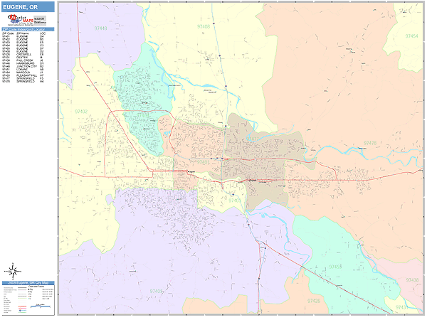 Eugene Oregon Wall Map (Color Cast Style) by MarketMAPS