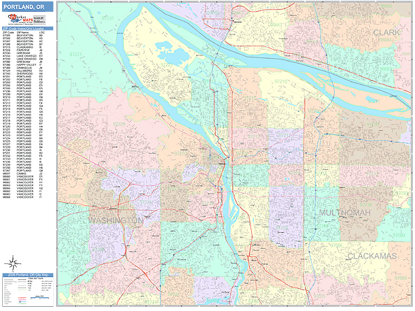 Portland Oregon Wall Map (Color Cast Style) by MarketMAPS