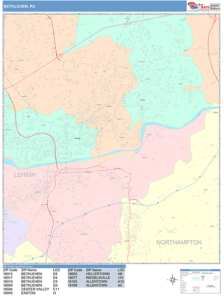 Bethlehem Pennsylvania Wall Map (Color Cast Style) by MarketMAPS