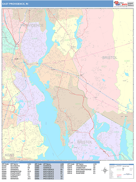 East Providence Rhode Island Wall Map (Color Cast Style) by MarketMAPS