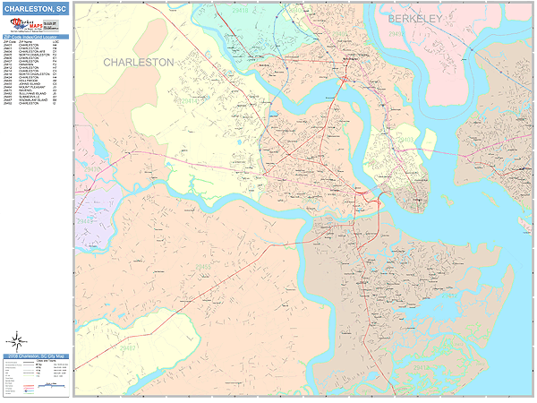 Charleston South Carolina Wall Map (Color Cast Style) by MarketMAPS