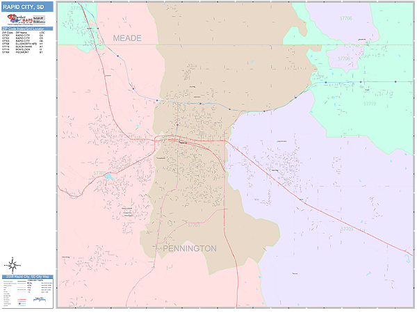 Rapid City South Dakota Wall Map (Color Cast Style) by MarketMAPS