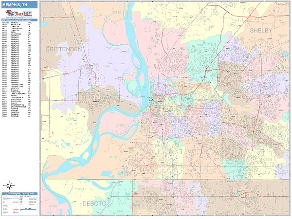 Memphis Tennessee Wall Map (Color Cast Style) by MarketMAPS