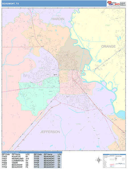 Beaumont Texas Wall Map (Color Cast Style) by MarketMAPS