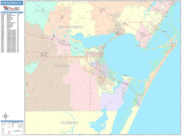 Corpus Christi Texas Wall Map (Color Cast Style) by MarketMAPS
