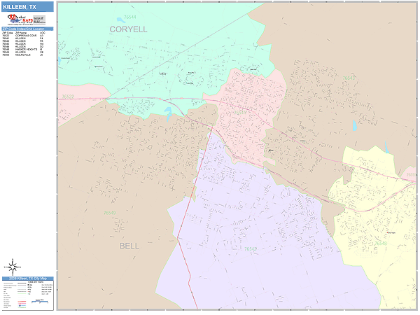 Killeen Texas Wall Map (Color Cast Style) by MarketMAPS