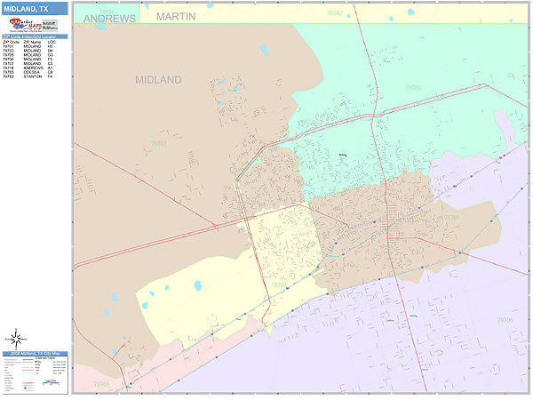 Midland Texas Wall Map (Color Cast Style) by MarketMAPS