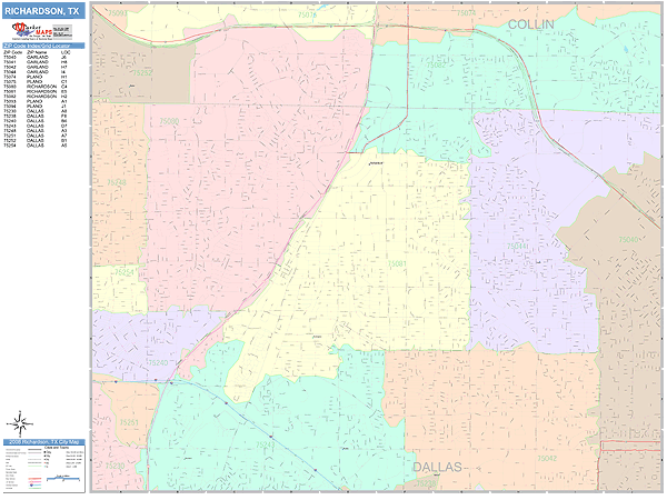 Richardson Texas Wall Map (Color Cast Style) by MarketMAPS