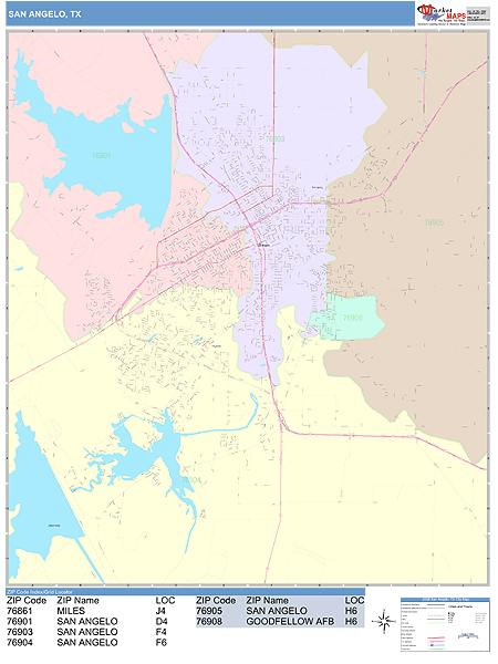 San Angelo Texas Wall Map (Color Cast Style) by MarketMAPS