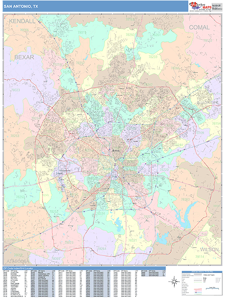 San Antonio Texas Wall Map (Color Cast Style) by MarketMAPS