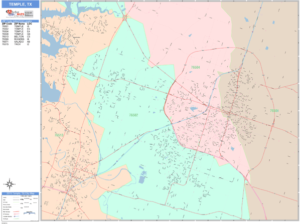 Temple Texas Wall Map (Color Cast Style) by MarketMAPS
