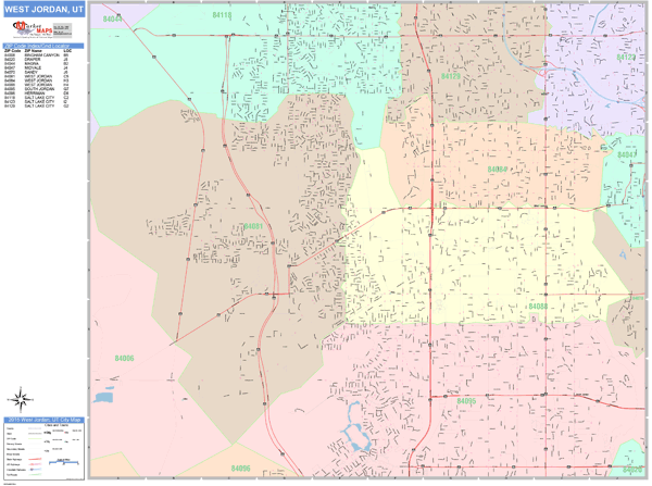 West Jordan Utah Wall Map (Color Cast Style) by MarketMAPS