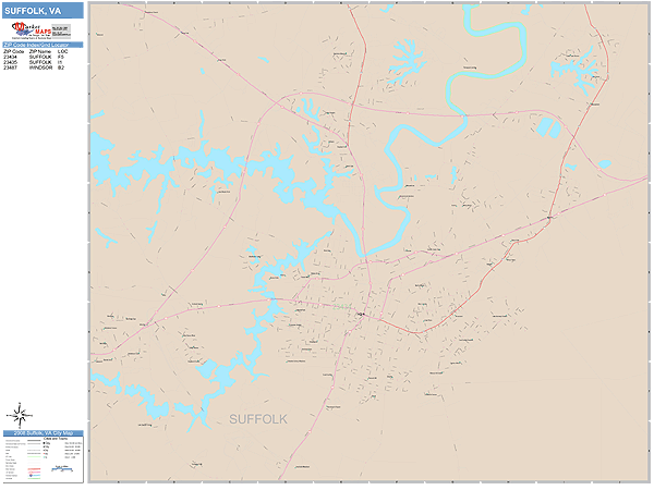 Suffolk Virginia Wall Map (Color Cast Style) by MarketMAPS