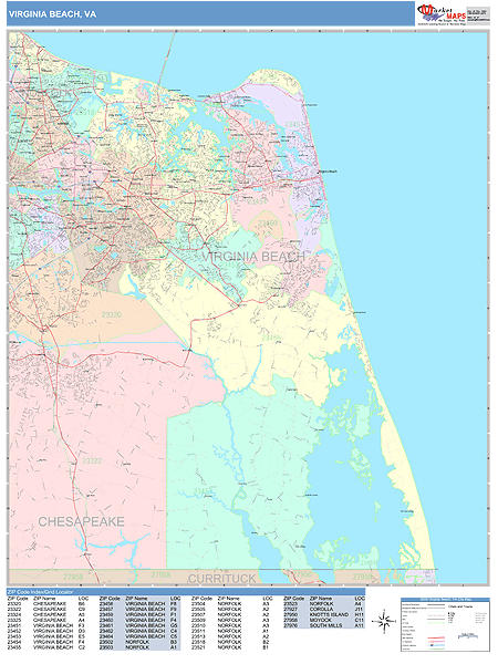 Virginia Beach Virginia Wall Map (Color Cast Style) by MarketMAPS