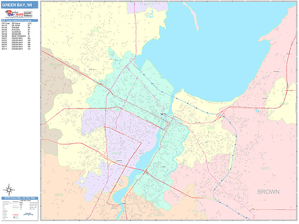 Green Bay Wisconsin Wall Map (Color Cast Style) by MarketMAPS