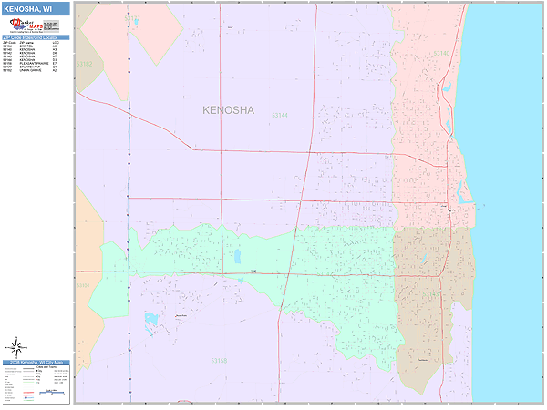 Kenosha Wisconsin Wall Map (Color Cast Style) by MarketMAPS