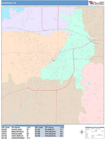 Waukesha Wisconsin Wall Map (Color Cast Style) by MarketMAPS