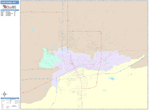 Cheyenne Wyoming Wall Map (Color Cast Style) by MarketMAPS