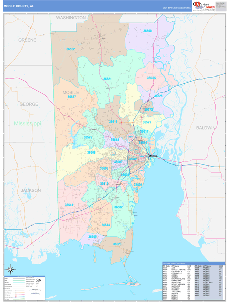 Mobile County, AL Wall Map Color Cast Style by MarketMAPS Mobile County, AL Wall Map Color Cast Style by MarketMAPS