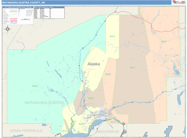 Matanuska-Susitna County, AK Wall Map Color Cast Style by MarketMAPS