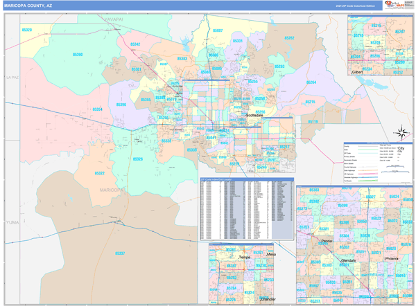 Maricopa County, AZ Wall Map Color Cast Style by MarketMAPS
