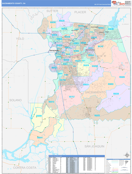 Sacramento County, CA Wall Map Color Cast Style by MarketMAPS