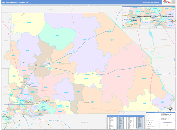 San Bernardino County, CA Wall Map Color Cast Style by MarketMAPS